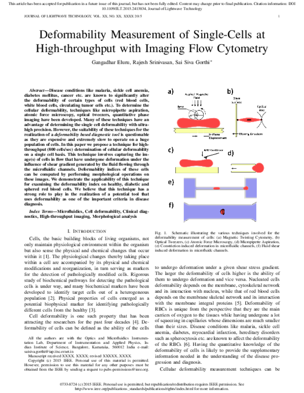 (PDF) Deformability Measurement of Single-Cells at High-Throughput With ...