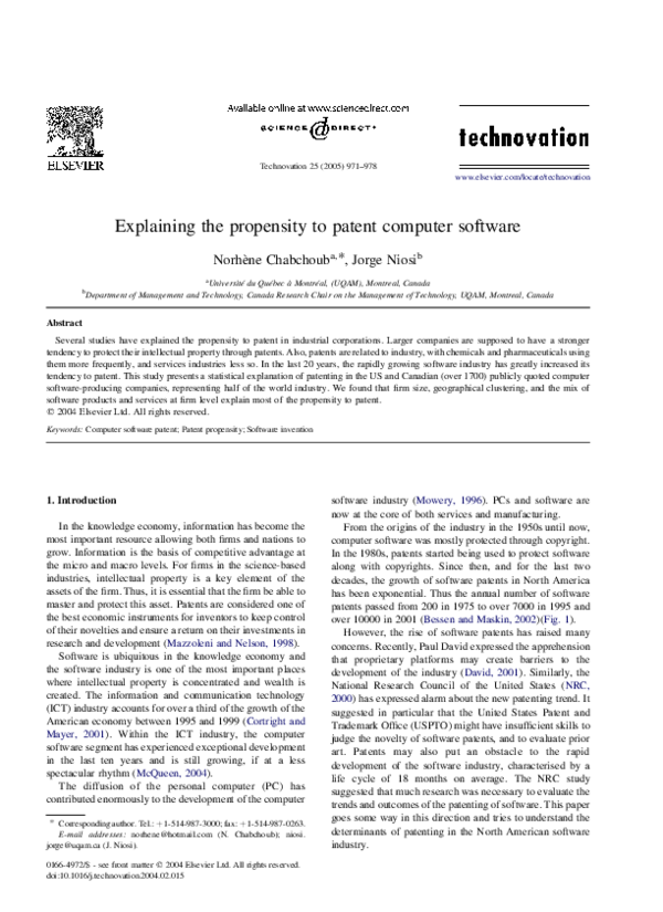 (PDF) Explaining the propensity to patent computer software