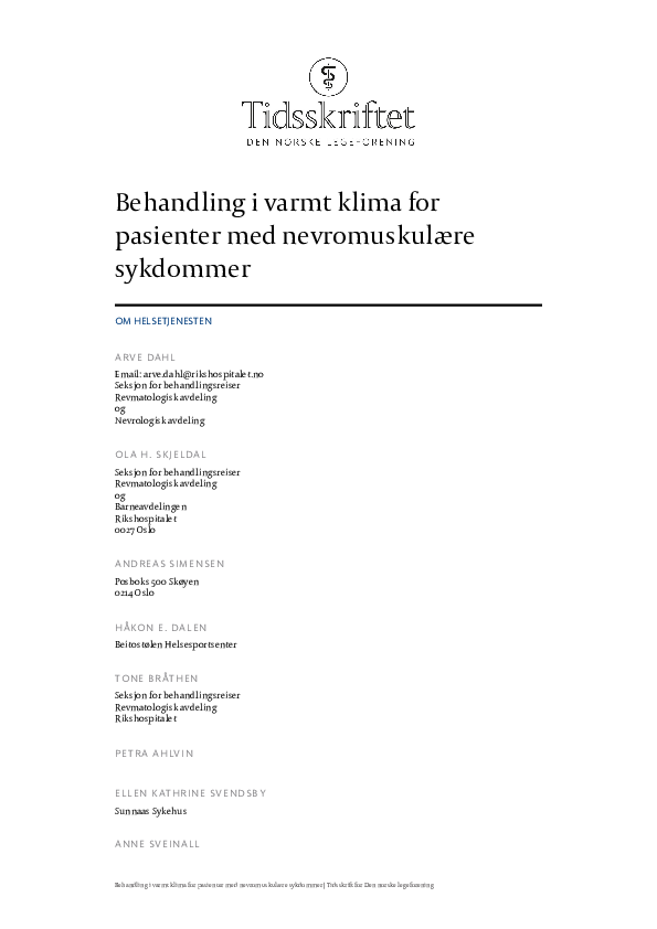 (PDF) Behandling i varmt klima for pasienter med nevromuskulære sykdommer