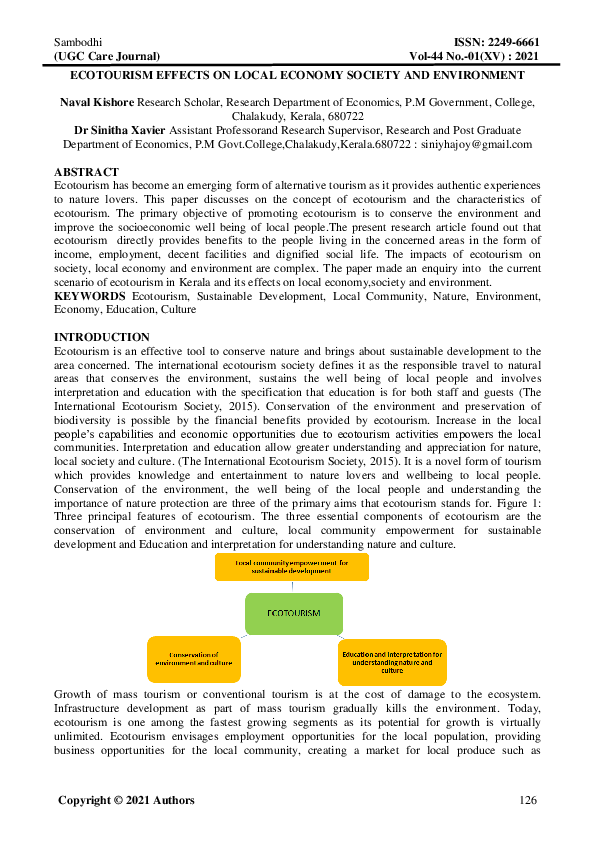 (PDF) ECOTOURISM EFFECTS ON LOCAL ECONOMY SOCIETY AND ENVIRONMENT