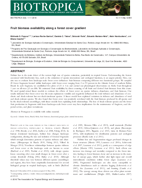 (PDF) Fruit biomass availability along a forest cover gradient