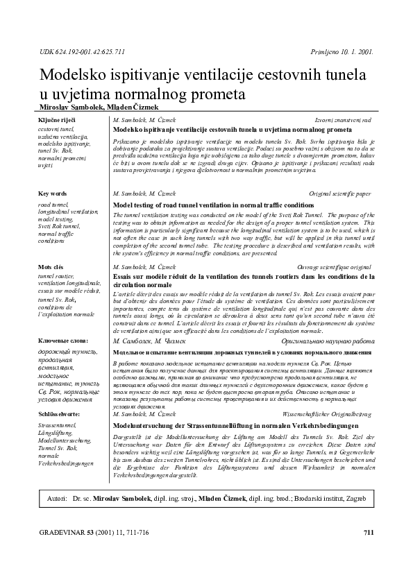 (PDF) Model testing of road tunnel ventilation in normal traffic ...
