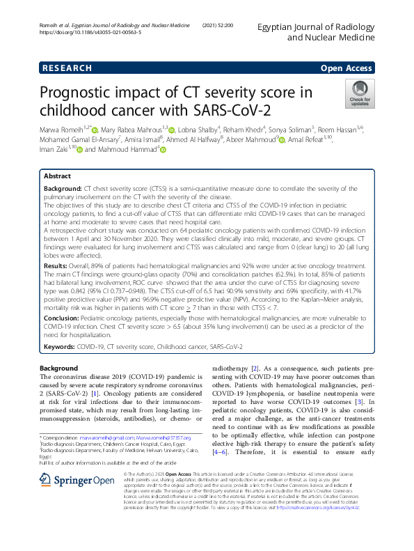 (PDF) Prognostic impact of CT severity score in childhood cancer with ...