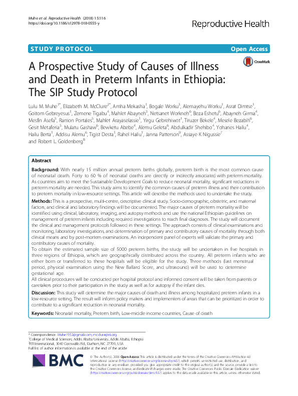 (PDF) Identifying Causes of Preterm Illness in Ethiopia: SIP Study