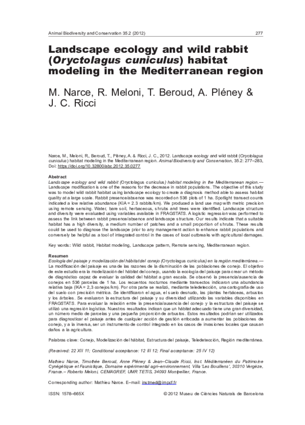 (PDF) Landscape ecology and wild rabbit (Oryctolagus cuniculus) habitat ...
