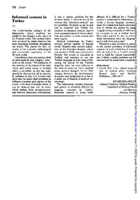(PDF) Informed consent in Turkey