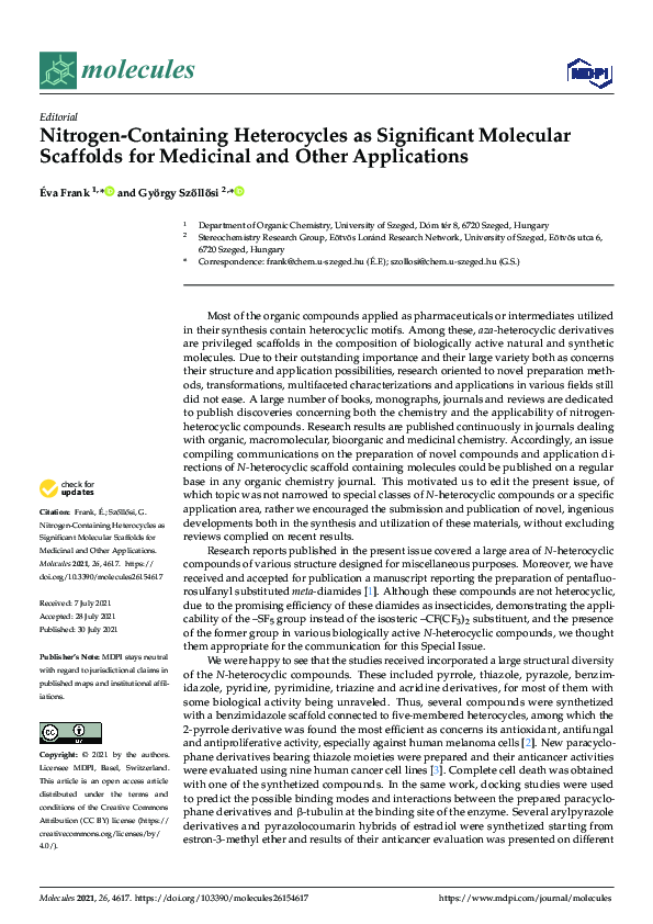 (PDF) Nitrogen-Containing Heterocycles as Significant Molecular ...