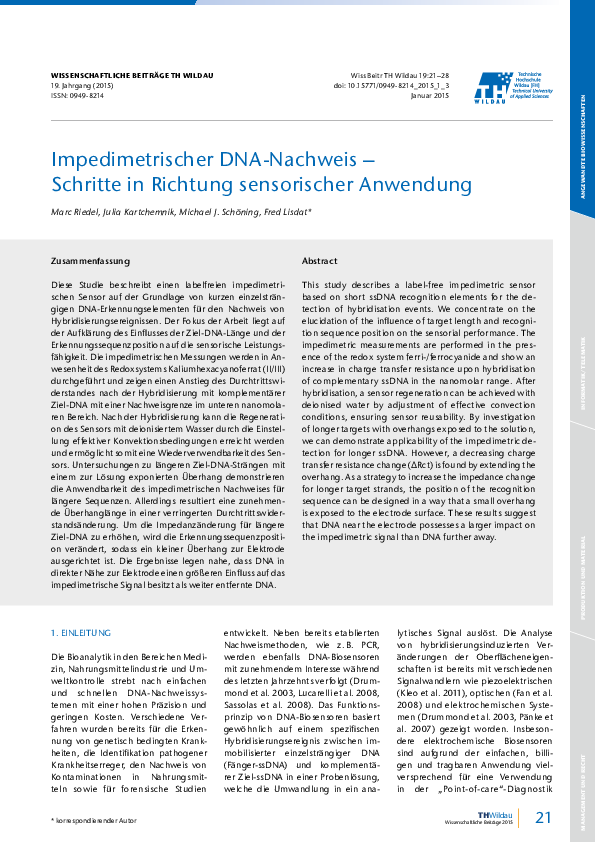 (PDF) Impedimetrischer DNA Nachweis - Schritte in Richtung sensorischer ...