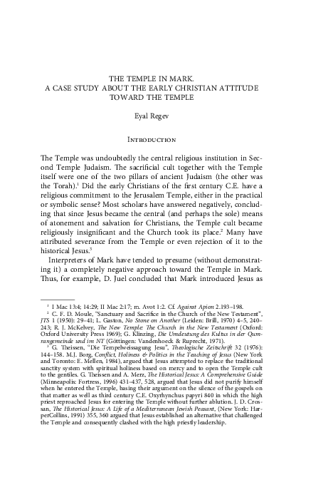(PDF) The Temple In Mark. A Case Study About The Early Christian ...