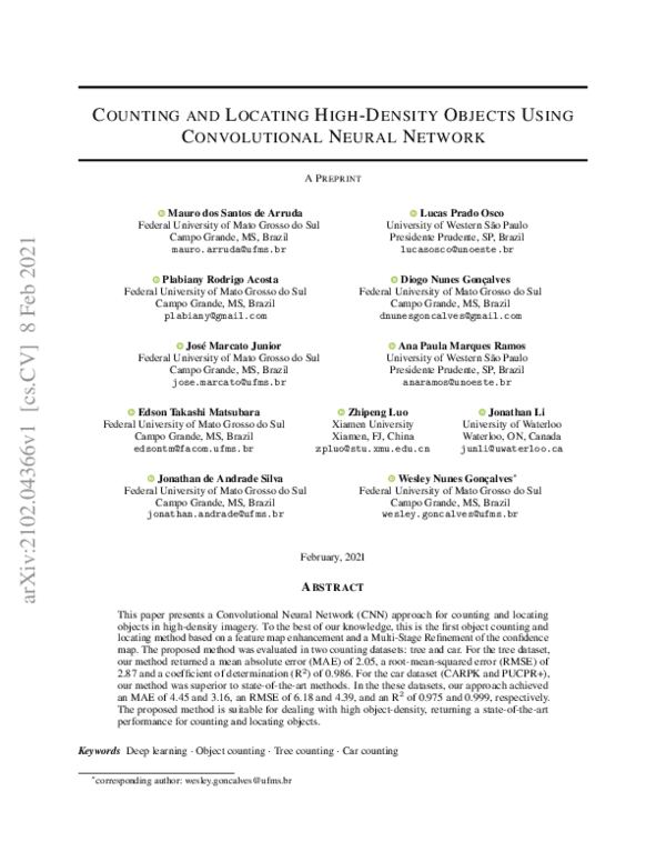 Pdf Counting And Locating High Density Objects Using Convolutional Neural Network