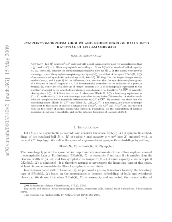 (PDF) Symplectomorphism groups and embeddings of balls into rational ...