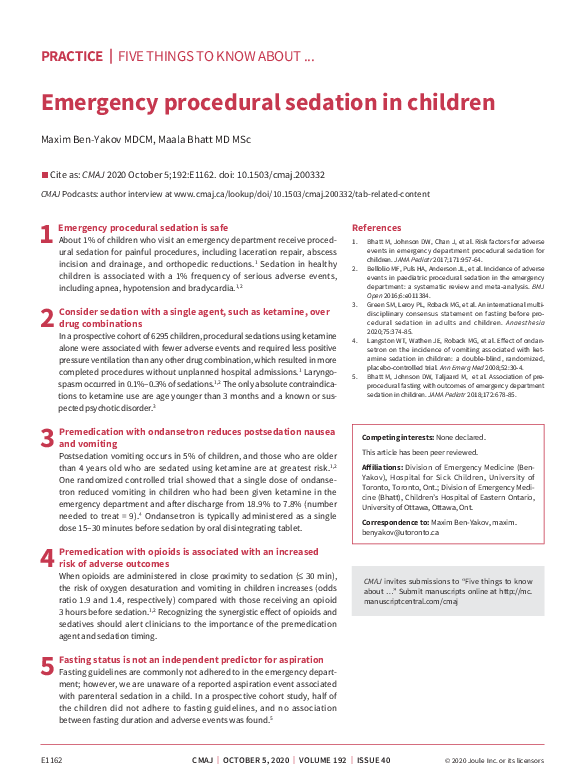 (PDF) Emergency procedural sedation in children