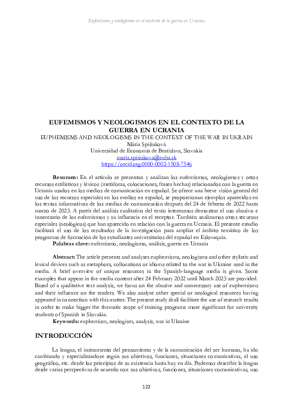 (PDF) Eufemismos y Neologismos en El Contexto De La Guerra en Ucrania