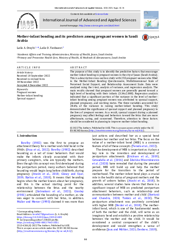 (PDF) Mother-infant bonding and its predictors among pregnant women in ...