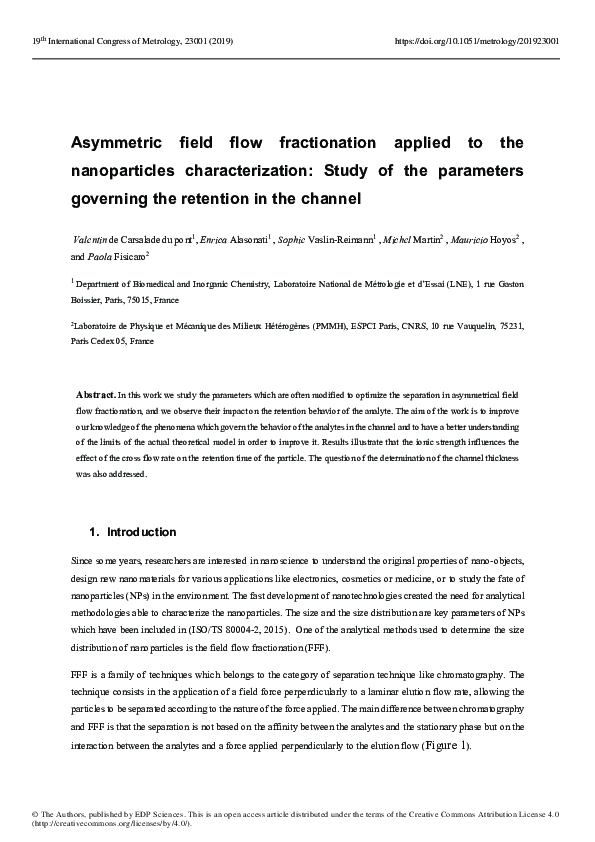 (PDF) Asymmetric field flow fractionation applied to the nanoparticles characterization: Study ...