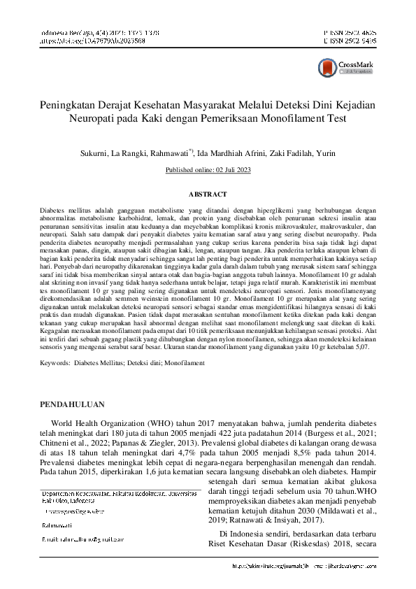(PDF) Peningkatan Derajat Kesehatan Masyarakat Melalui Deteksi Dini Kejadian Neuropati Pada Kaki ...