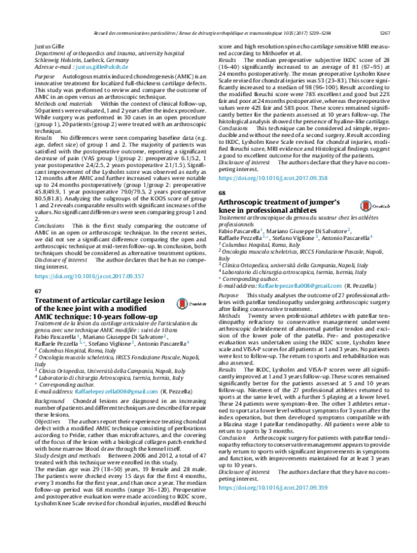 (PDF) Treatment of articular cartilage lesion of the knee joint with a ...