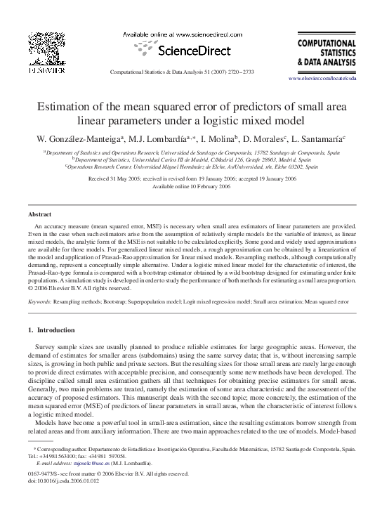 (PDF) Estimation of the mean squared error of predictors of small area linear parameters under a ...