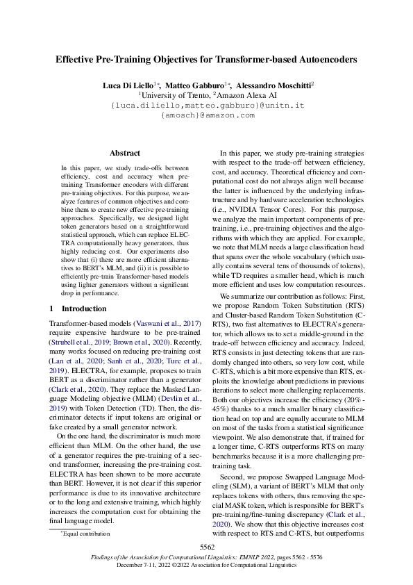 (PDF) Effective Pretraining Objectives for Transformer-based Autoencoders