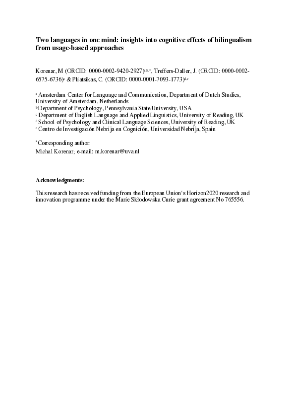 (PDF) Two languages in one mind: insights into cognitive effects of ...