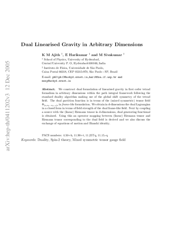 (PDF) Dual linearized gravity in arbitrary dimensions