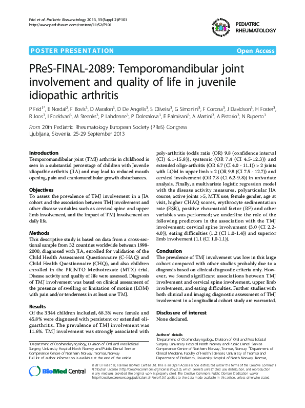 (PDF) PReS-FINAL-2089: Temporomandibular joint involvement and quality ...