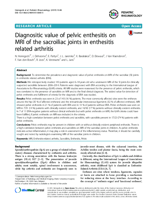 (PDF) Diagnositic value of pelvic enthesitis on MRI of the sacroiliac ...