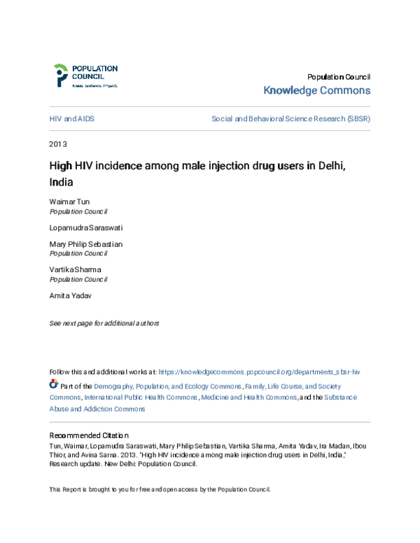 (PDF) High HIV incidence among male injection drug users in Delhi, India