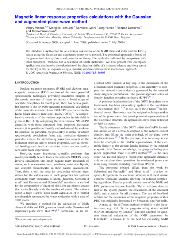 (PDF) Magnetic linear response properties calculations with the Gaussian and augmented-plane ...
