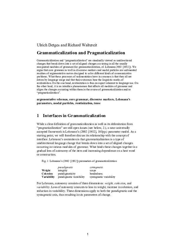 (DOC) 21. Grammaticalization and pragmaticalization