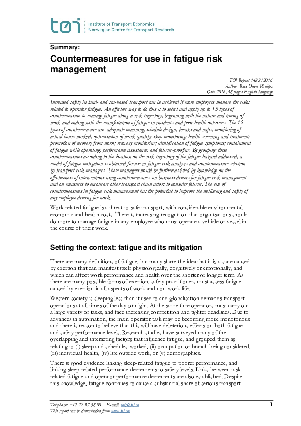 (PDF) Countermeasures for use in fatigue risk management