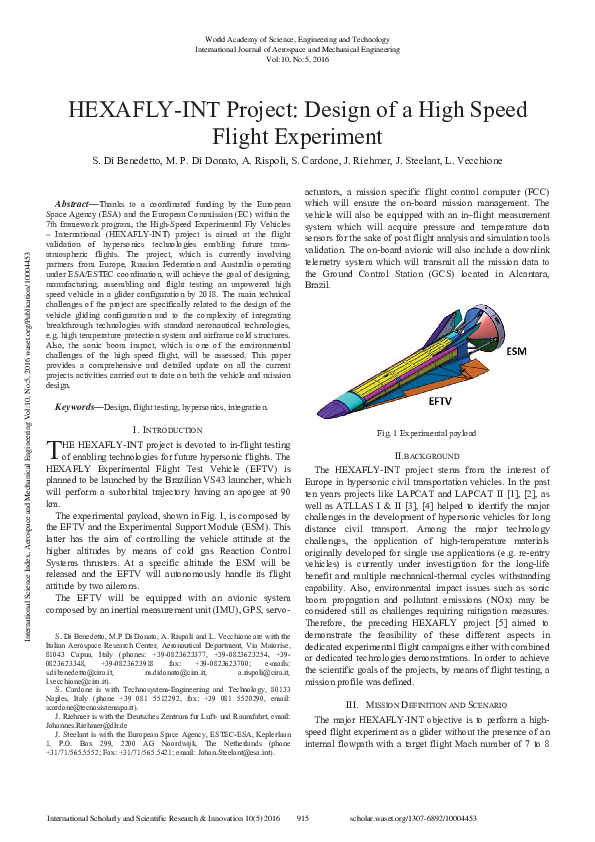 (PDF) Hexafly-Int Project: Design Of A High Speed Flight Experiment