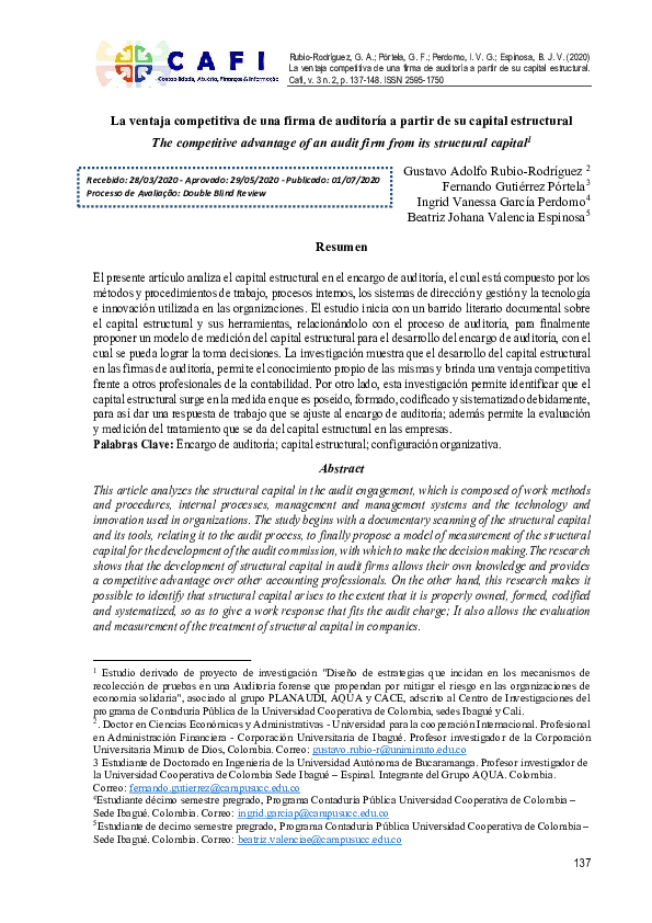 (PDF) La ventaja competitiva de una firma de auditoría a partir de su capital estructural