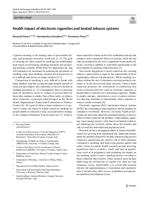 (PDF) Health impact of electronic cigarettes and heated tobacco systems