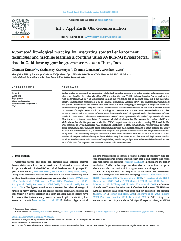 (PDF) Automated lithological mapping by integrating spectral enhancement techniques and machine ...