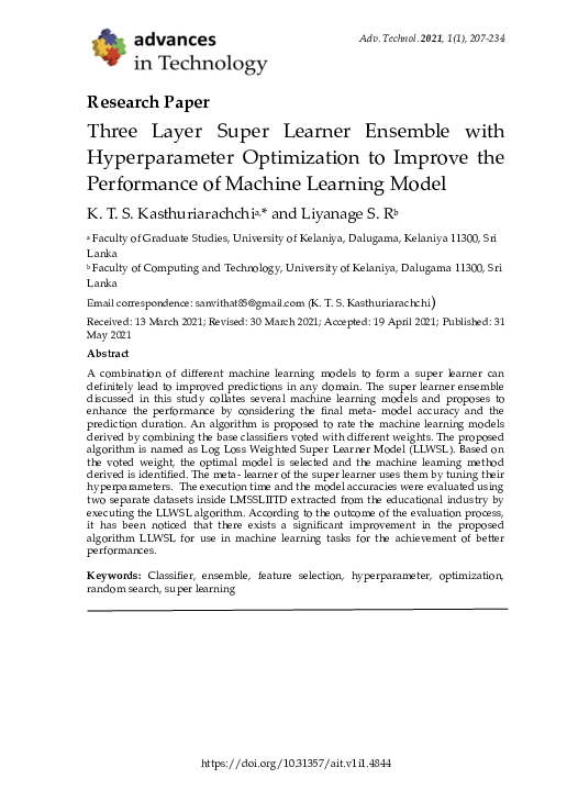 (PDF) A Three Layer Super Learner Ensemble with Hyperparameter Optimization to Improve the ...