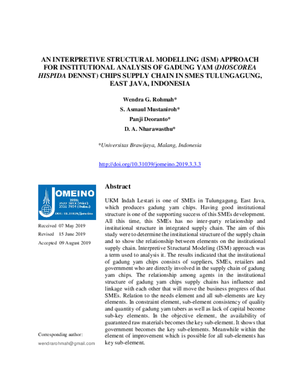 (PDF) An Interpretive Structural Modelling (ISM) Approach for Institutional Analysis of Gadung ...