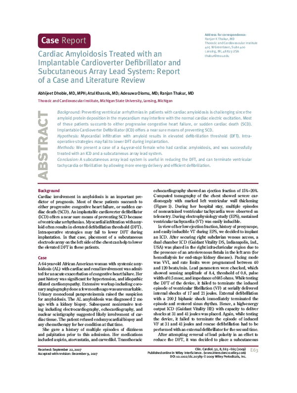 (PDF) Cardiac Amyloidosis Treated with an Implantable Cardioverter ...