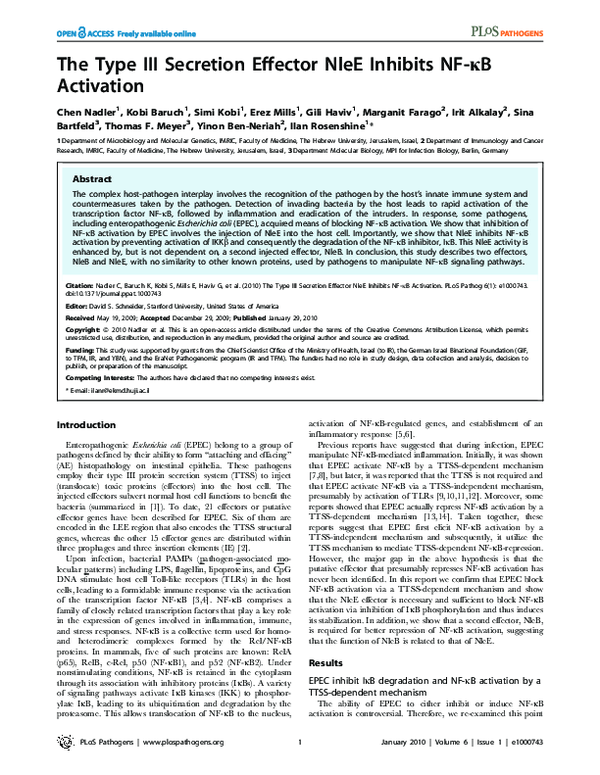 (PDF) The Type III Secretion Effector NleE Inhibits NF-κB Activation