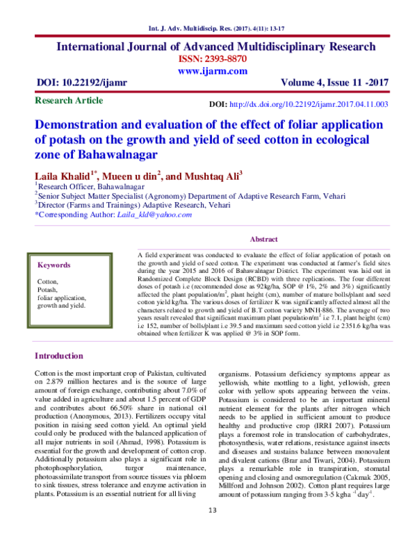 (PDF) Demonstration and evaluation of the effect of foliar application ...