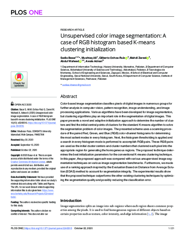 (PDF) Unsupervised color image segmentation: A case of RGB histogram based K-means clustering ...