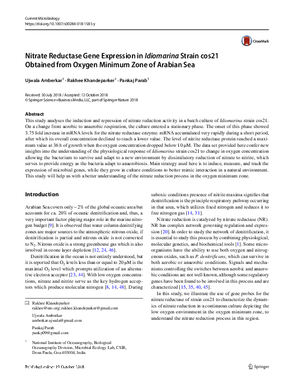 (PDF) Nitrate Reductase Gene Expression in Idiomarina Strain cos21 ...