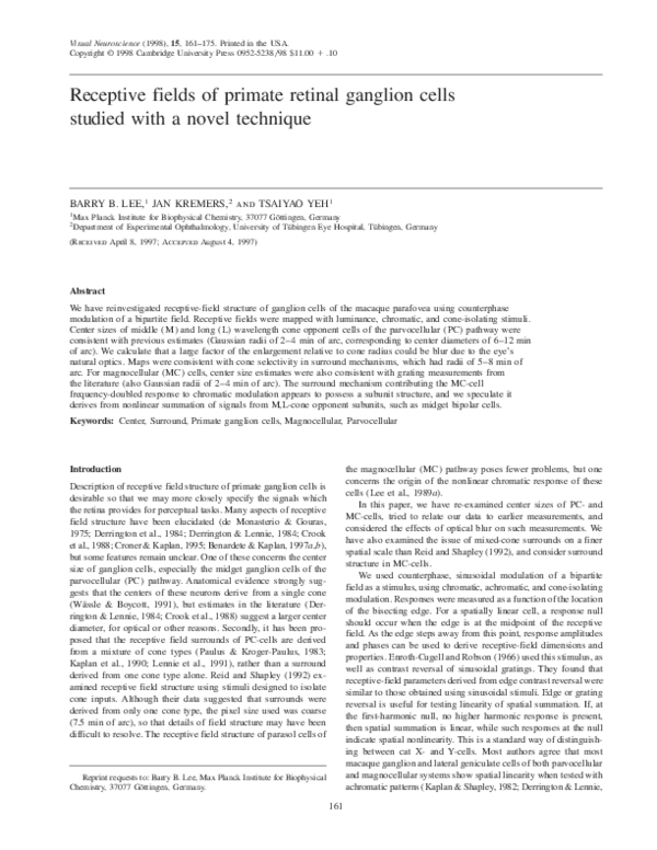 (PDF) Receptive fields of primate retinal ganglion cells studied with a ...