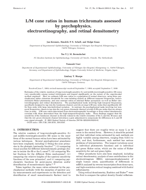 (PDF) L/M cone ratios in human trichromats assessed by psychophysics ...