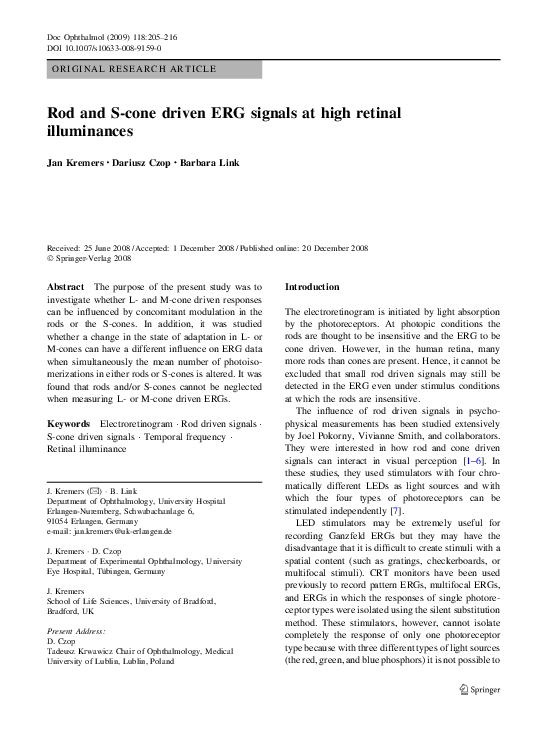 (PDF) Rod and S-cone driven ERG signals at high retinal illuminances