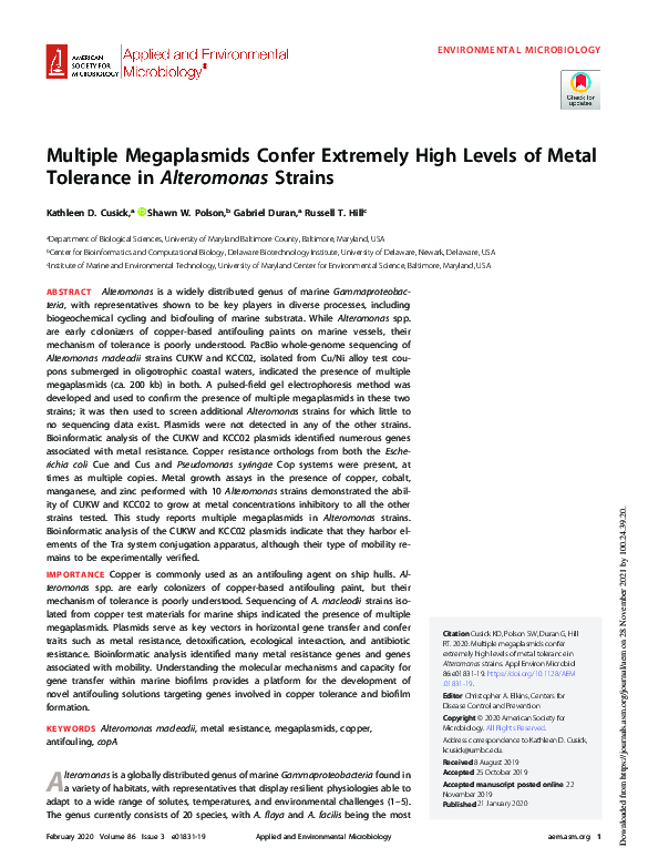 (PDF) Multiple Megaplasmids Confer Extremely High Levels of Metal ...