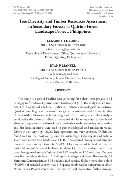 (PDF) Tree Diversity and Timber Resources Assessment in Secondary ...