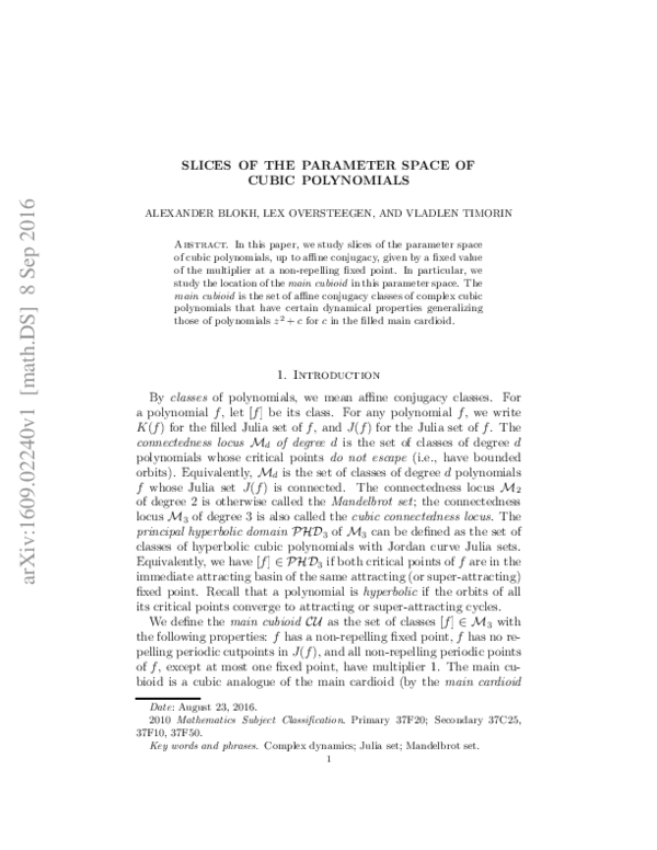 (PDF) Slices of Parameter Space of Cubic Polynomials