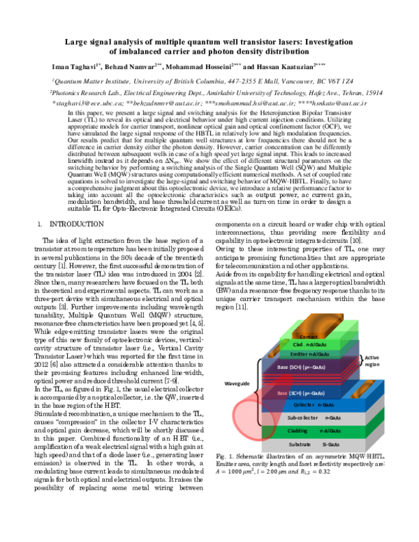 (PDF) Large signal analysis of multiple quantum well transistor lasers: Investigation of ...