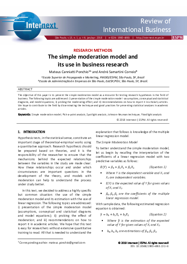 (PDF) The simple moderation model and its use in business research